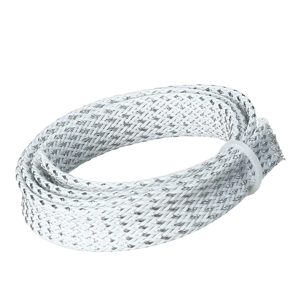 Aicosineg Cable Sleeve Braided Sleeving PET Wire Loom Tubing Cable 1.64ft-2/5inches Wrap Protector for HiFi Audio and Video Headphone Cable Protect Wires from Chewing of Pets Silver