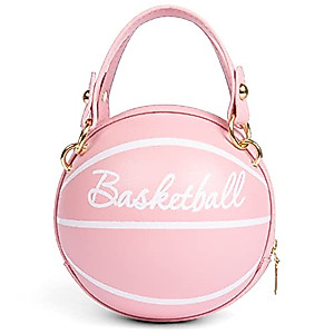 Obovoid Women's basketball bag Basketball-Shaped Crossbody Bag Handbag Girl Mini One-Shoulder PU Leather Round Handbag (pink 1)