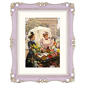SIMON'S SHOP 11x14 Picture Frame Antique Frame 11x14 Vintage Photo Frames 14 x 11 in Lilac with Gold Trim, Wall Mounting Poster Frame Frames