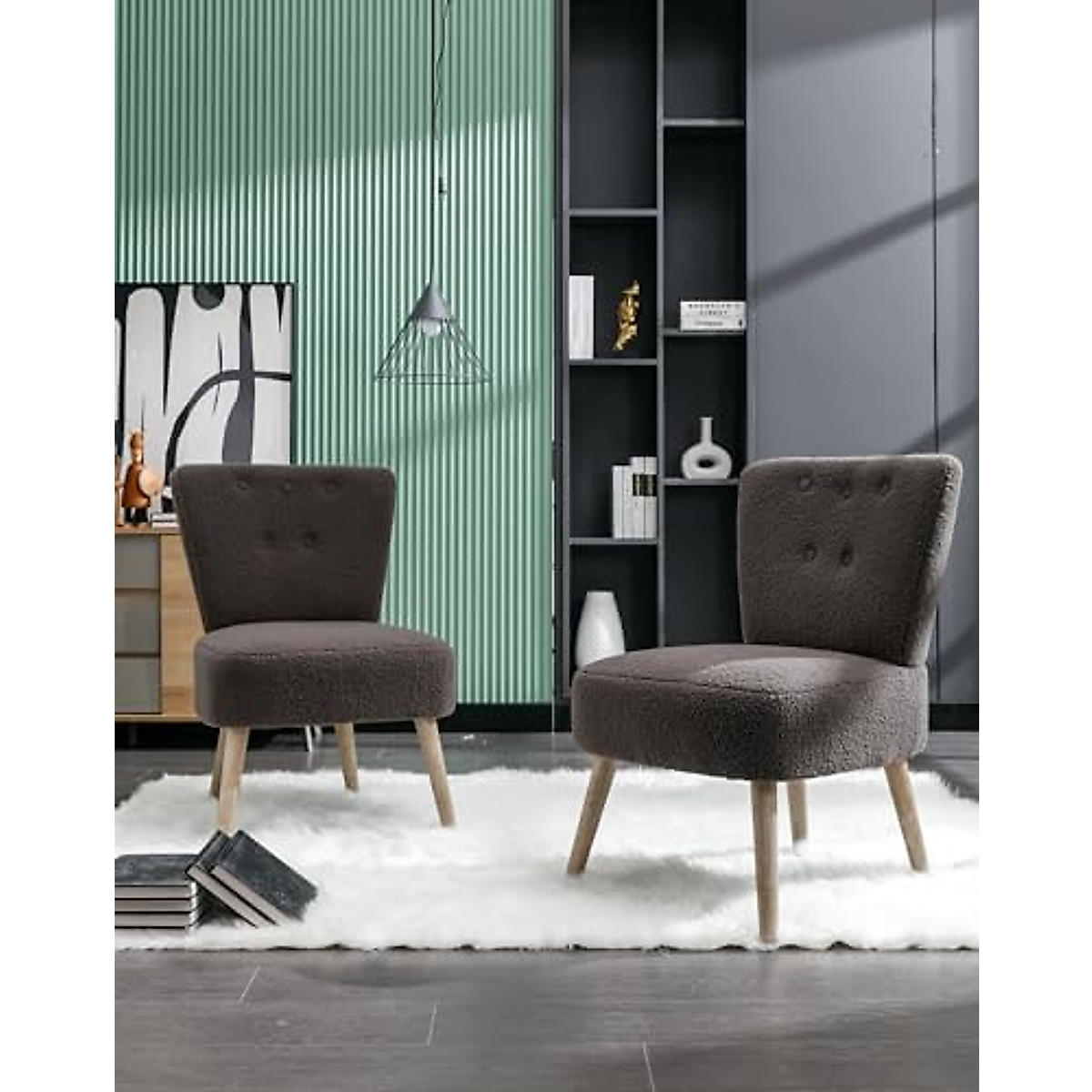 Dark Grey Accent Chair, Unique Chairs Armless Wool Comfy Modern Home Furniture for Living Room 26.38" L X 22.05" W 33.86" H