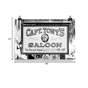 12x18 Inch Captain Tonys Saloon Sign Print: Unframed Photo Paper Print, Black and White Poster, Key West Wall Art, Florida Home Decor, Bar Artwork, Living Room Decoration, Bedroom Picture