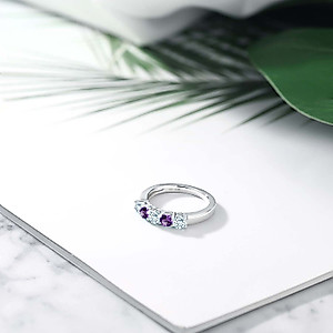 Gem Stone King 925 Sterling Silver Sky Blue Aquamarine and Purple Amethyst Wedding Band Ring For Women (0.96 Cttw, Round 3.5MM, Gemstone March Birthstone, Available In Size 5, 6, 7, 8, 9)