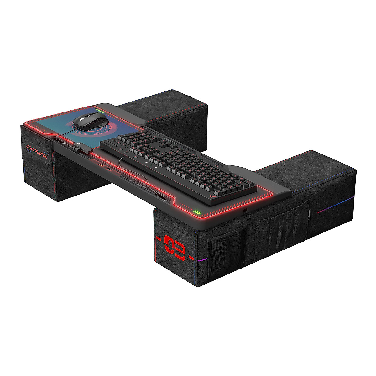 Couchmaster Cyberpunk - CYPUNK² Edition - Leather Look Red & Blue - Couch Gaming USB-HUB Desk for Mouse & Keyboard for PC, PS4/5, Xbox One/Series X