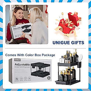 ESSBLIN Under Sink Organizer, Height Adjustable,2 Pack Black Under Bathroom Cabinet Storage with Hooks Hanging Cup,2 Tier Sturdy Large Capacity Pull Out Drawer for Kitchen Cleaning Supplies