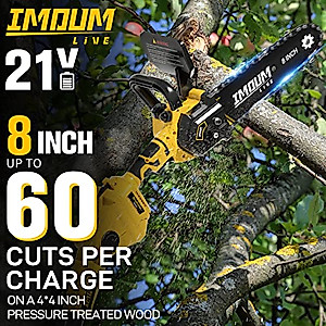 IMOUMLIVE 2-IN-1 Cordless Pole Saw & Chainsaw, 8" Cutting Brushless Electric Rotatable Pole Saw, Oiling System, 8.3 LB Lightweight, 21V 3.0Ah Battery, 16.6-Foot Max Reach Pole Saw for Tree Trimming
