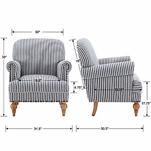DM Furniture Mid Century Modern Accent Chair Linen Fabric Armchair Wide Reading Chairs Upholstered Lounge Chair for Bedroom/Living Room/Reception Room, Blue Stripe