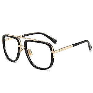Dollger Oversized Square Aviator Glasses for Men Pilot Gold Frame Retro Glasses