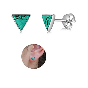 Handmade Turquoise Gemstone Square 5mm Stud Earrings, 925 Sterling Silver Studs for Women, Cartilage Earring, Tarnish & Water Resistant, By Miya Jewelry Creations