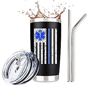 EMT Gifts Paramedic Mug | 20 Ounce Stainless Steel Travel Tumbler Cup w Lid and Straws | for Men Women Nurse EMS Ambulance Stuff