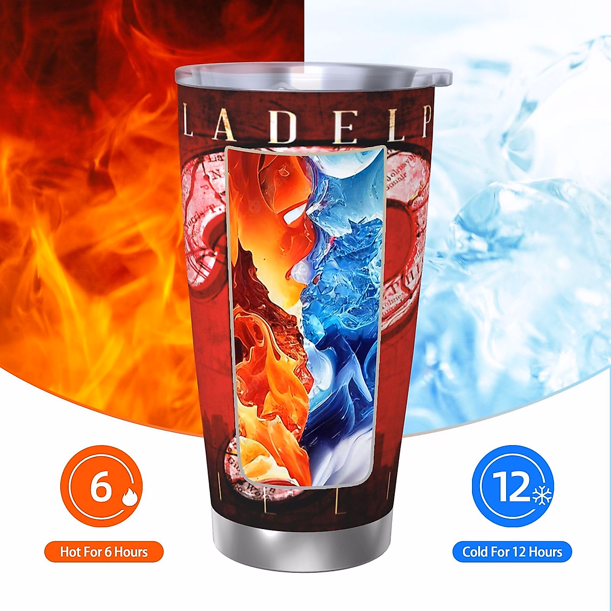 Philadelphia City Phillies Baseball Insulated Coffee Tumbler, Sports Team Badge 20oz Stainless Steel Vacuum Travel Tumbler Cup with Lid and Straw, Coffee Cup Mugs for Cold or Hot Drinks (Style 3)