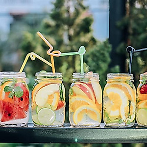 Dicunoy Set of 6 Drinking Mason Jar with Lids and Straws, 16OZ Wide Mouth Glass Bubble Tea Cup, Reusable Smoothie Cups, Canning Jars for Preserving, Meal Prep, Overnight Oats, Jam