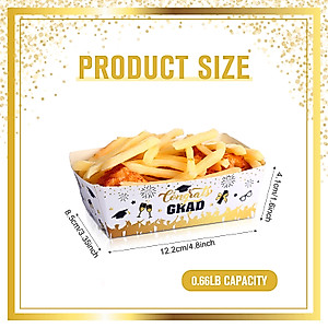 50 Pcs Graduation Snack Trays Disposable Food Holder Congrats Grad Paper Food Trays Wedding Popcorn Tray Birthday Party Supplies for Graduation Party Supplies Popcorn Decoration Platter (Black)