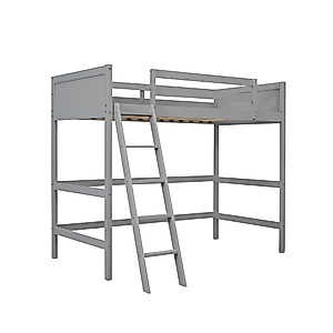 Harper & Bright Designs Twin Loft Bed Wood Loft Bed Frame with Full-Length Guardrails and Angel Ladder for Kids Boys Girls Teens, Gray