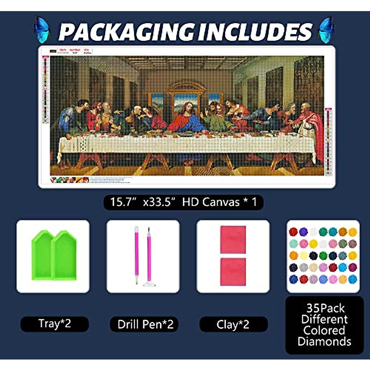 5D DIY Diamond Painting Kits for Adults, Large Size Full Drill Embroidery Paintings Rhinestone Pasted DIY Painting Cross Stitch Arts Crafts for Home Wall Decor Gift, 15.8"x33.5" (The Last Supper)