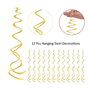 12 Pieces Hanging Swirl Decorations Plastic Streamer Party Swirl Spiral Decorations for Ceiling, Wedding Baby Shower Birthday Party Supply (Gold)