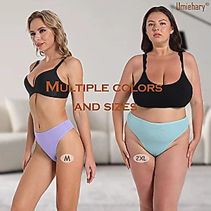 Umiehary 6 Pieces Ribbed Cotton Women High Cut Stretch T Back Thongs Active Panties Size XLarge