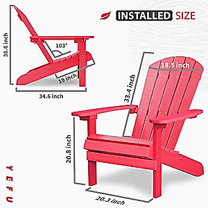 YEFU Adirondack Chair 3-Piece Set (Red) Plastic Weather Resistant, with 2 Adirondack Chairs + an Outdoor Side Table