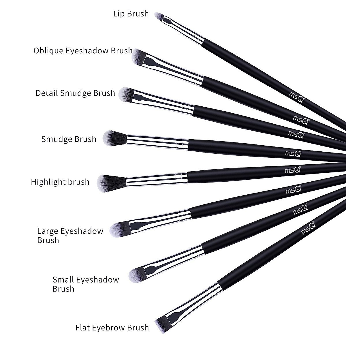 MSQ Eye Makeup Brushes Eyeshadow Makeup Brushes Set with Soft Synthetic Hairs & Real Wood Handle for Eyeshadow, Eyebrow, Eyeliner, Blending (Black, 8PCS)