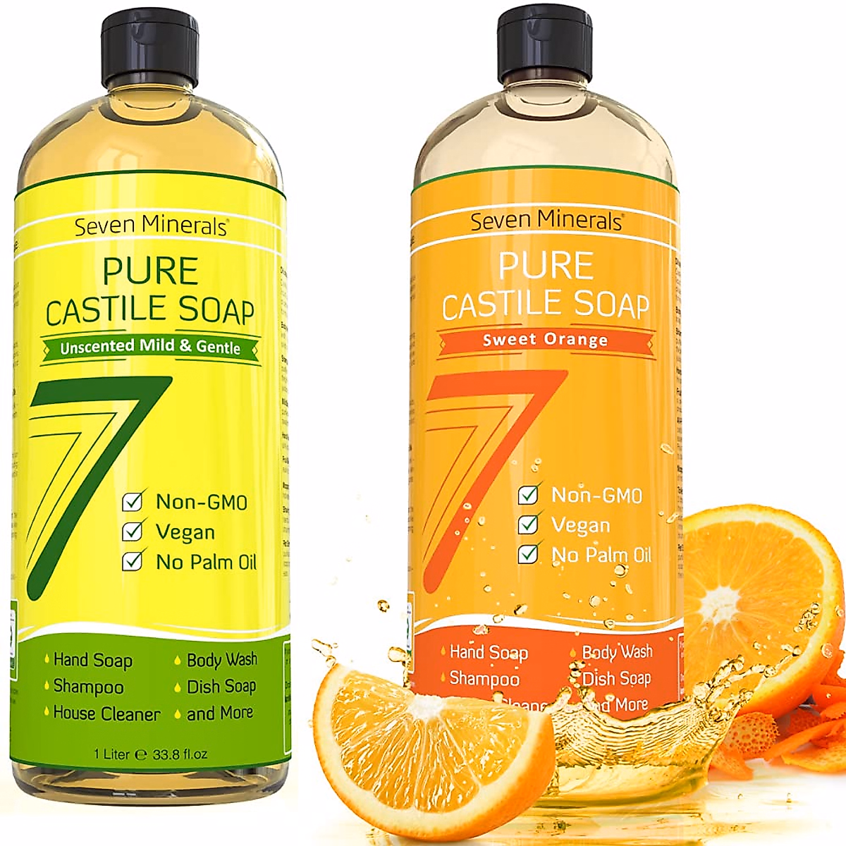 Seven Minerals EWG Verified Unscented Castile Soap & Sweet Orange Castile Soap