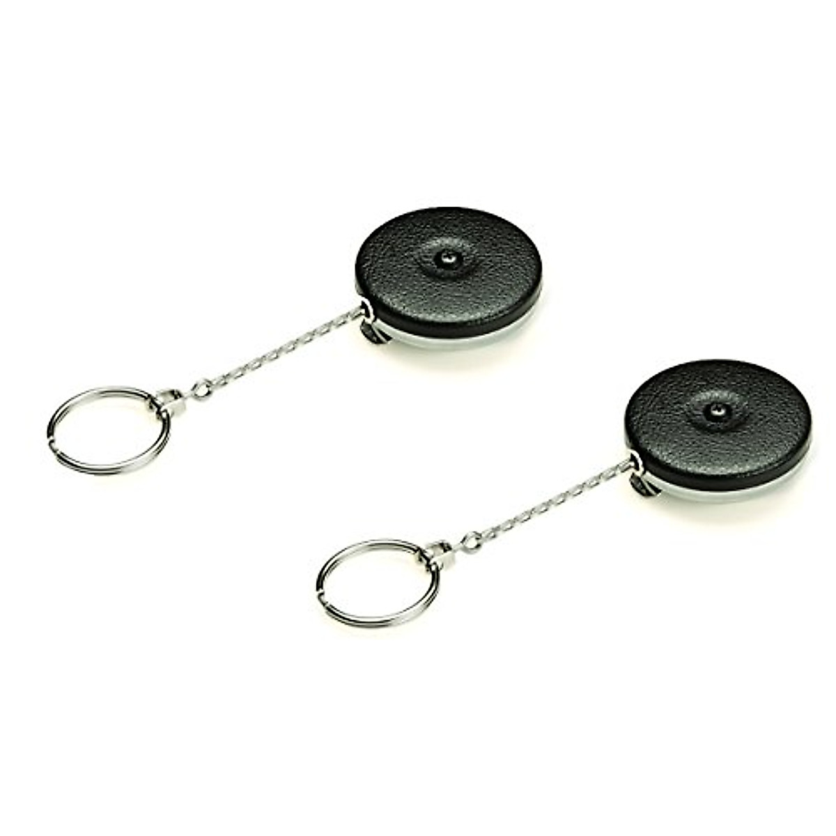 KEY-BAK #5B Retractable Reel with 24 Inch (61 cm) Stainless Steel Chain, Black Front, Steel Belt Clip, Split Ring (Pack of 2)
