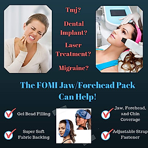 Hot Cold Jaw and Forehead Ice Pack by FOMI Care | Flexible Gel Bead Wrap for TMJ, Wisdom Teeth, Oral and Facial Surgery, Dental Implants, Migraine, Headache, Chin and Tooth Pain | Adjustable (Blue)