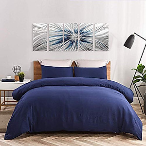 RICHSPACE ARTS Contemporary Metal Wall Art Blue and Silver Modern Sculpture Decor for Living Room 3d Flower Aluminum Artwork for Home and Office