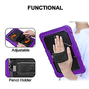 CLARKCAS Case for Samsung Galaxy Tab A 10.1 Case 2016 SM-T580/T585 with Screen Protector Kids Shockproof Rugged Cover Pencil Holder 360 Kickstand Hand Shoulder Strap Purple