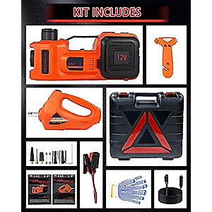 KIMHI Electric Car Jack Kit 5Ton 12V Hydraulic Car Jack with Electric Impact Wrench,Tire Inflator Air Compressor,4 in 1 Floor Jack Electric Jack for Car Sedan SUV MPV Truck with LED Light