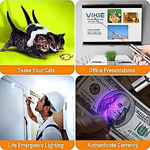 Vikie Cat Toys, Laser Pointer, Recharging Interactive Cat Laser Toy for Indoor Cats and Dogs to Chase, 3 Light Modes(5 Switchable Red Patterns, Blue Light and Flashlight)