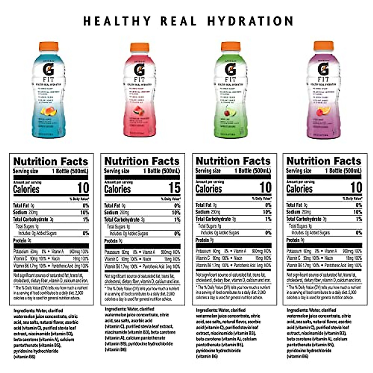 Gatorade Fit Electrolyte Beverage, Healthy Real Hydration, Four Flavor Variety Pack, 16.9.Fl oz Bottles (Pack of 12)
