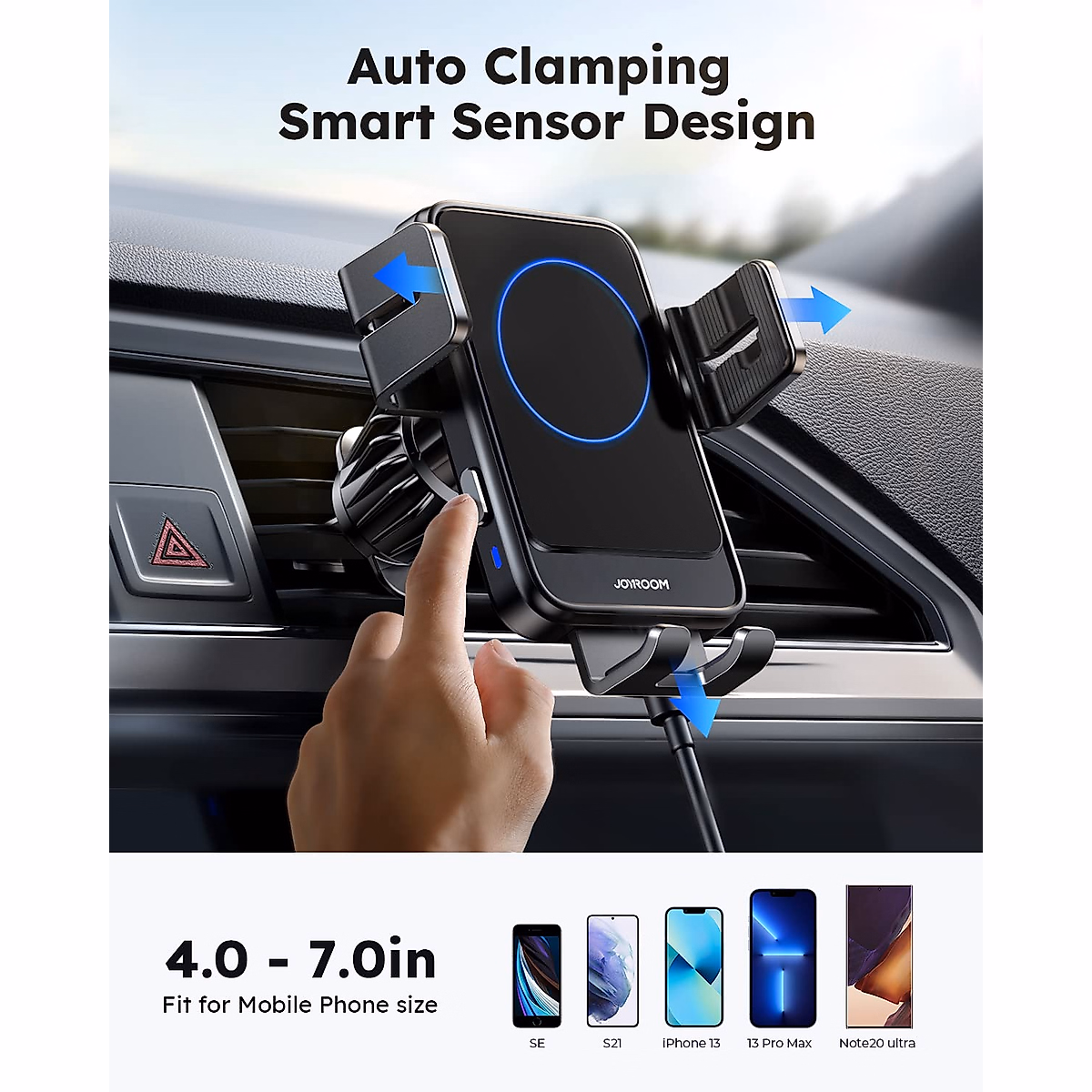 JOYROOM Wireless Car Charger Mount, Auto-Clamping 15W Max Qi Fast Charging Wireless Phone Charger for Car, Super Stable & Hands-Free Air Vent Car Phone Mount Charger for iPhone 15 14 13 12 11