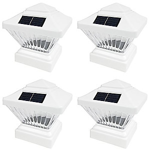 4 Pack White Outdoor Garden 4 x 4 Solar LED Post Deck Cap Square Fence Light Landscape Lamp Lawn PVC Vinyl Wood