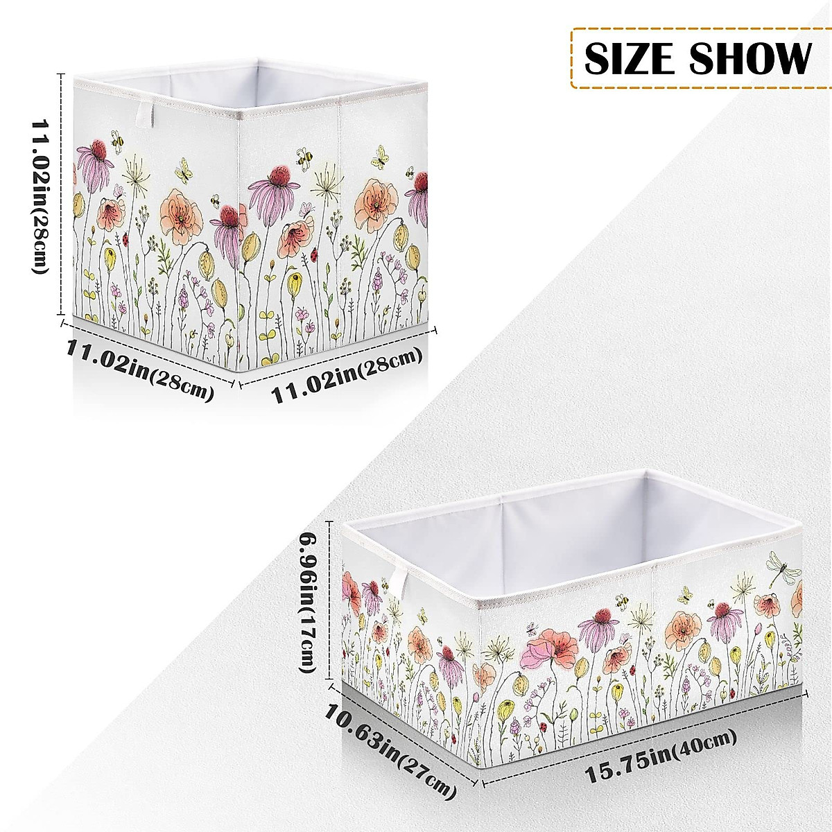 Kigai Storage Basket Elegant Flowers (2) Foldable Storage Bin 11 X 11 X 11 Inches Cube Storage Baskets Box for Shelves Closet Laundry Nursery Bedroom Home Decor
