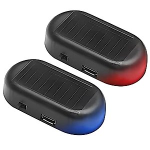2PCS Car Solar Simulated Anti-theft Alarm Light, LED Simulated Imitation Security Flash Fake Light (Blue and Red)