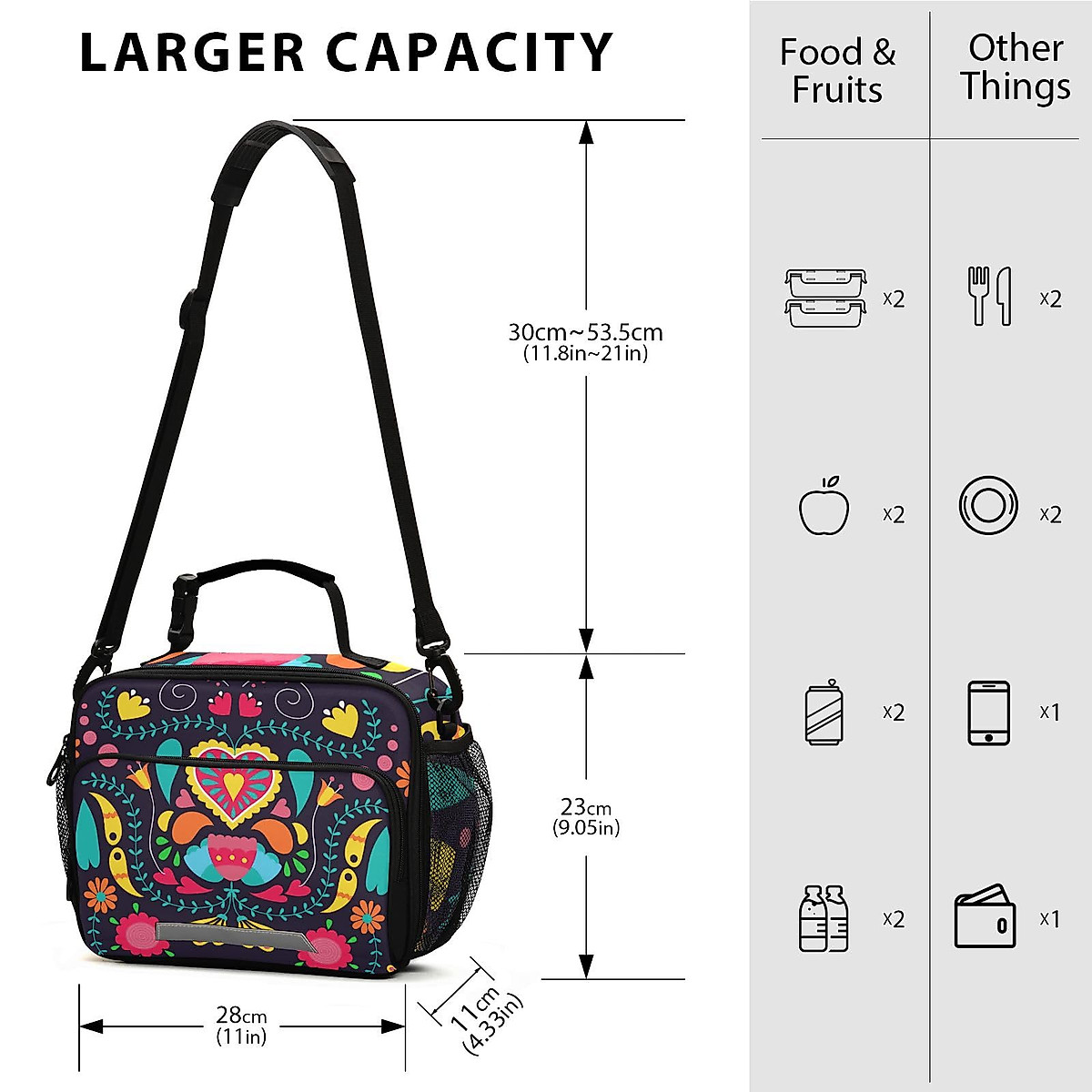 QwThum Bohemia Kids Lunch Bag Lunch Box Organizer Double Insulated Lunch Holder Waterproof and Reusable Meal Bag for Teens Women Men