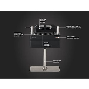 Everdure by Heston Blumenthal Fusion 29-Inch Charcoal Grill with Patented Built-in Rotisserie System & Quick Electric Ignition, Outdoor BBQ Grill, Adjustable Rod Height, Easy Clean-Up, Matte Black