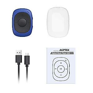 AGPTEK G02 8GB Clip MP3 Player with FM Shuffle, Portable Music Player with Sweatproof Silicone Case for Sports, Blue