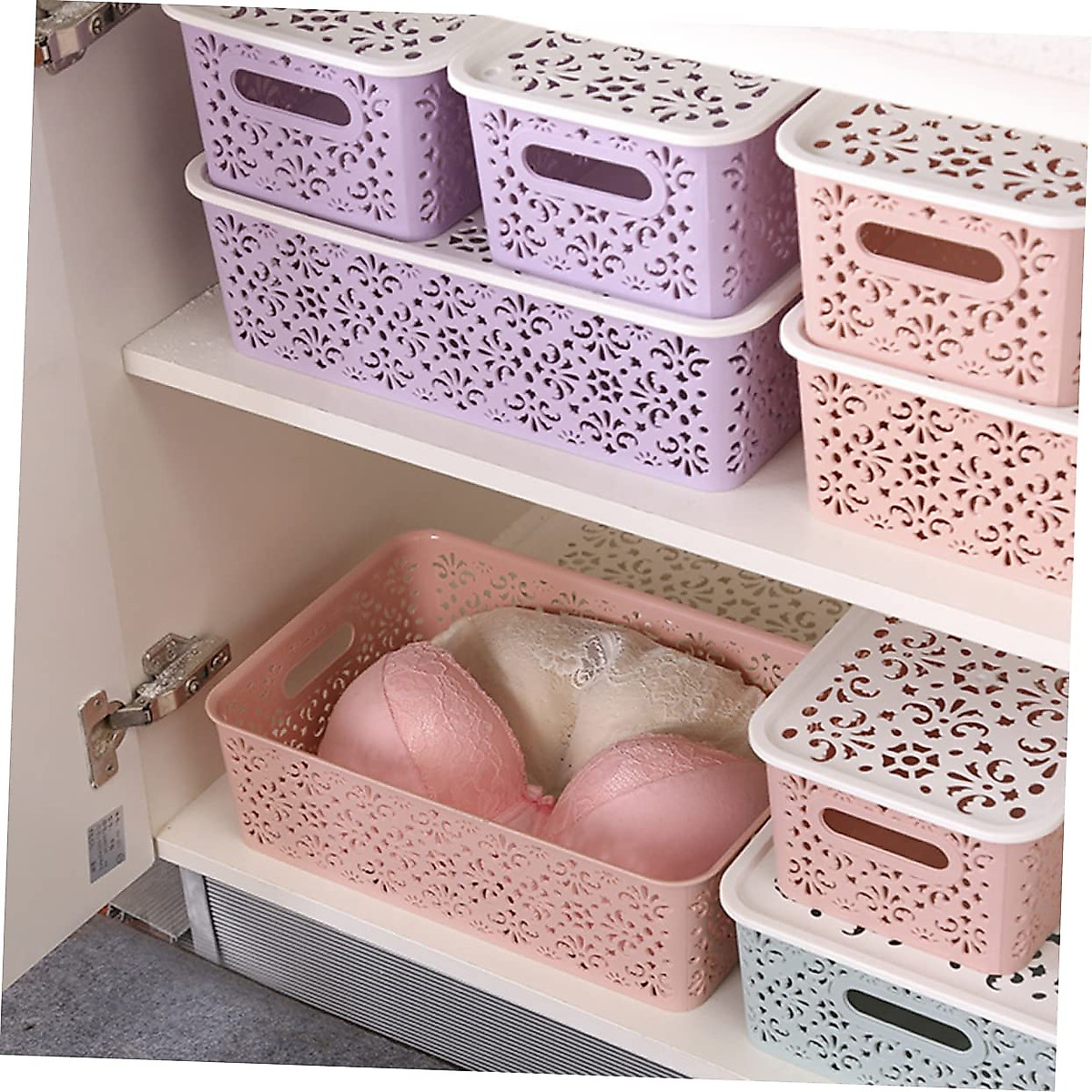 NOLITOY Box Wicker Storage Basket Closet Storage Bins Desktop Storage Basket Laundry Hamper Organization Baskets Drawer Organizer Drawers for Clothes Stackable Drawers Container Hollow