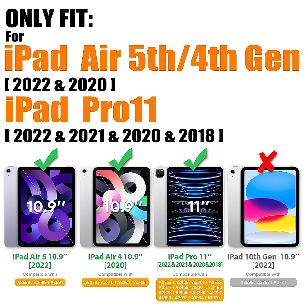 SEYMAC stock Case for iPad Air 5th/4th Generation/Pro 11 (4th/3rd/2nd) with Screen Protector Pen Holder, 360° Rotate Hand Strap/Stand Case for iPad Air 5th/4th Gen 10.9''/ Pro 11'' (Black+Red)