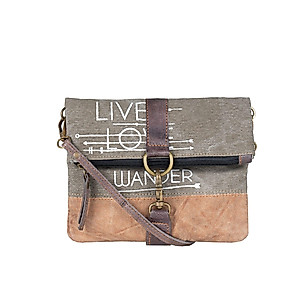 Mona B. Live Love Wander Bag Upcycled Canvas Tote Bag with Vegan Leather Trim (Foldover Crossbody-Charcoal)