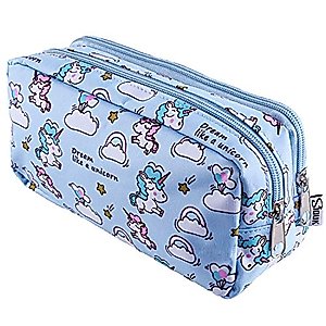 SIQUK Unicorn Pencil Case Large Capacity Pen Bag Double Zippers Unicorn Makeup Bag Stationery Bag Cosmetic Bag with Compartments