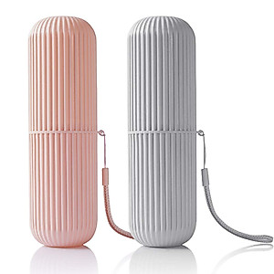 DOBMIT Travel Toothbrush Holder Case, 2 Pack Portable Toothbrush Cup for Travel/Business Trip/Outdoor Camping
