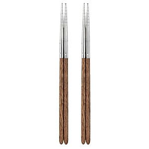 Reusable Metal Stainless Steel Chopsticks: 2 Pairs Long Cooking Chopsticks with Wooden Handle Japanese Type Sashimi Chopsticks for Home Restaurant