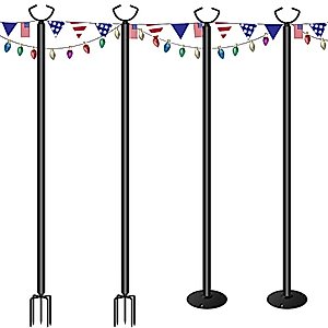 MARVOWARE 4Pcs String Light Poles for Outdoors Weather Resistant,Stainless Steel Tall,Christmas Decoration,Light Pole for House Garden Patio Wedding Cafe Party(No Light Bulb Included)