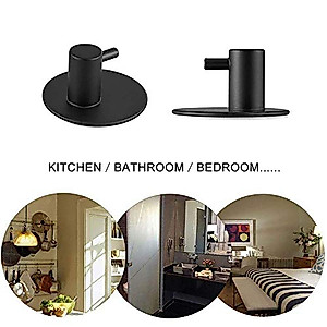 Celbon 4PC Self Adhesive Bath Towel Hook Black Sticky Stainless Steel Robe Hooks Heavy Duty Door Hooks for Bathrooms,Kitchen,Lavatory Closet (4PC, Round Base)