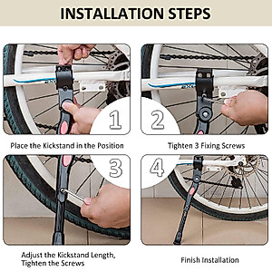 Universal Bicycle Stand Aluminium Alloy Side Stand Bicycle Stand Holder, Height Adjustable Bike Stand for 22 - 27 Inches, Rear Stand for E-Bike, City Bike, Road Bike, Mountain Bike, MTB BMX