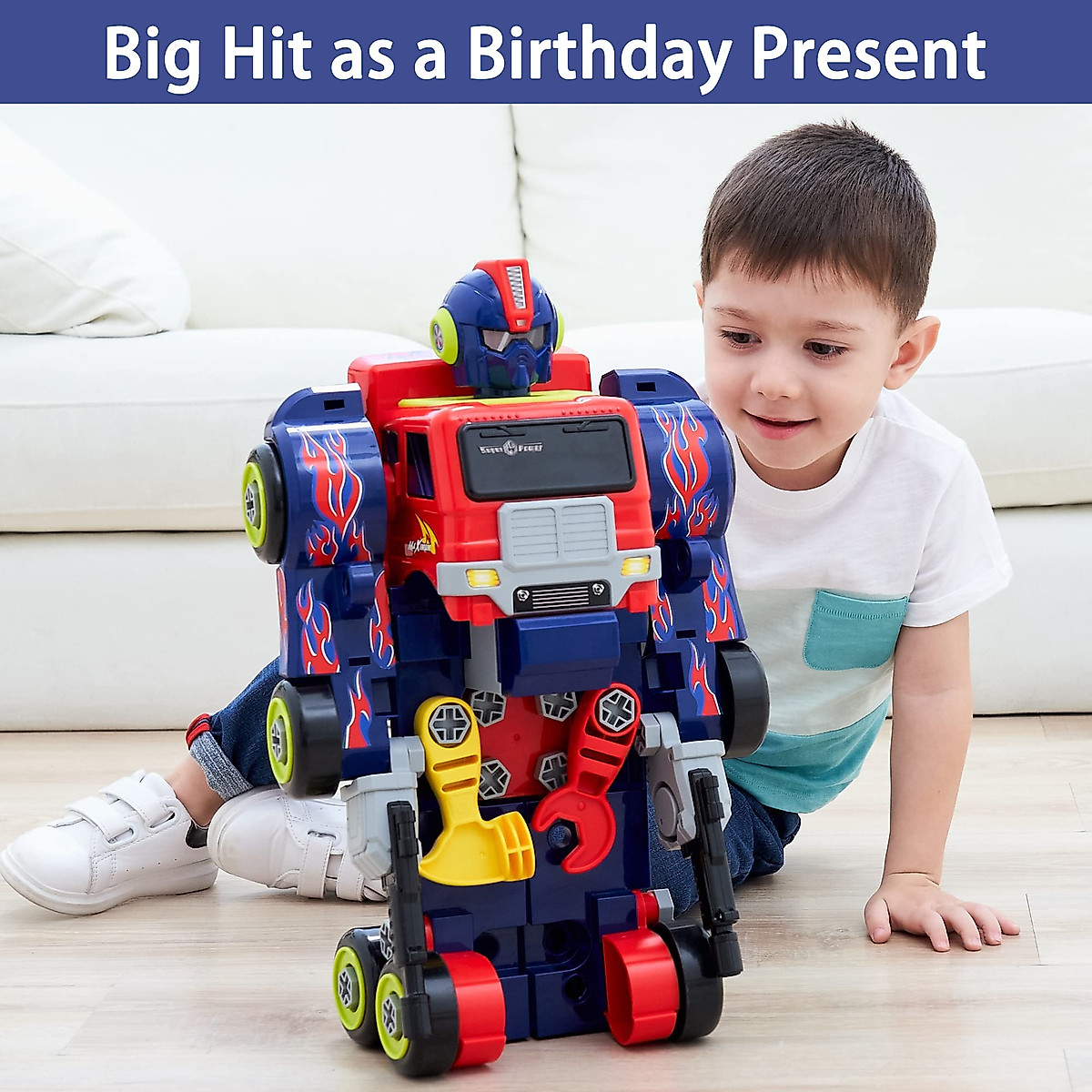 iPlay, iLearn 3 in 1 Large Transform Cool Toy Gift for 4 5 6 7 8 9 10 Year Old Boys Birthday, Kid Take Apart Robot, Big Truck Toys, Building Tool Bench, Preschool Child Development STEM Learning