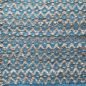 Jute Cotton Rug 2x3'- Hand Woven by Skilled Artisans, for Any Room of Your Home décor - Reversible for Double The wear - Diamond Design - Jute Cotton Rug - Natural Teal,Kitchen Rug,Entry Way Rug