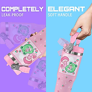 Unyopsa Frog Tumbler with Lid and Straw 30oz Flip Straw Mushroom Tumbler Glass Insulated Cute Frog Travel Mug with Handle Frog Gifts for Women