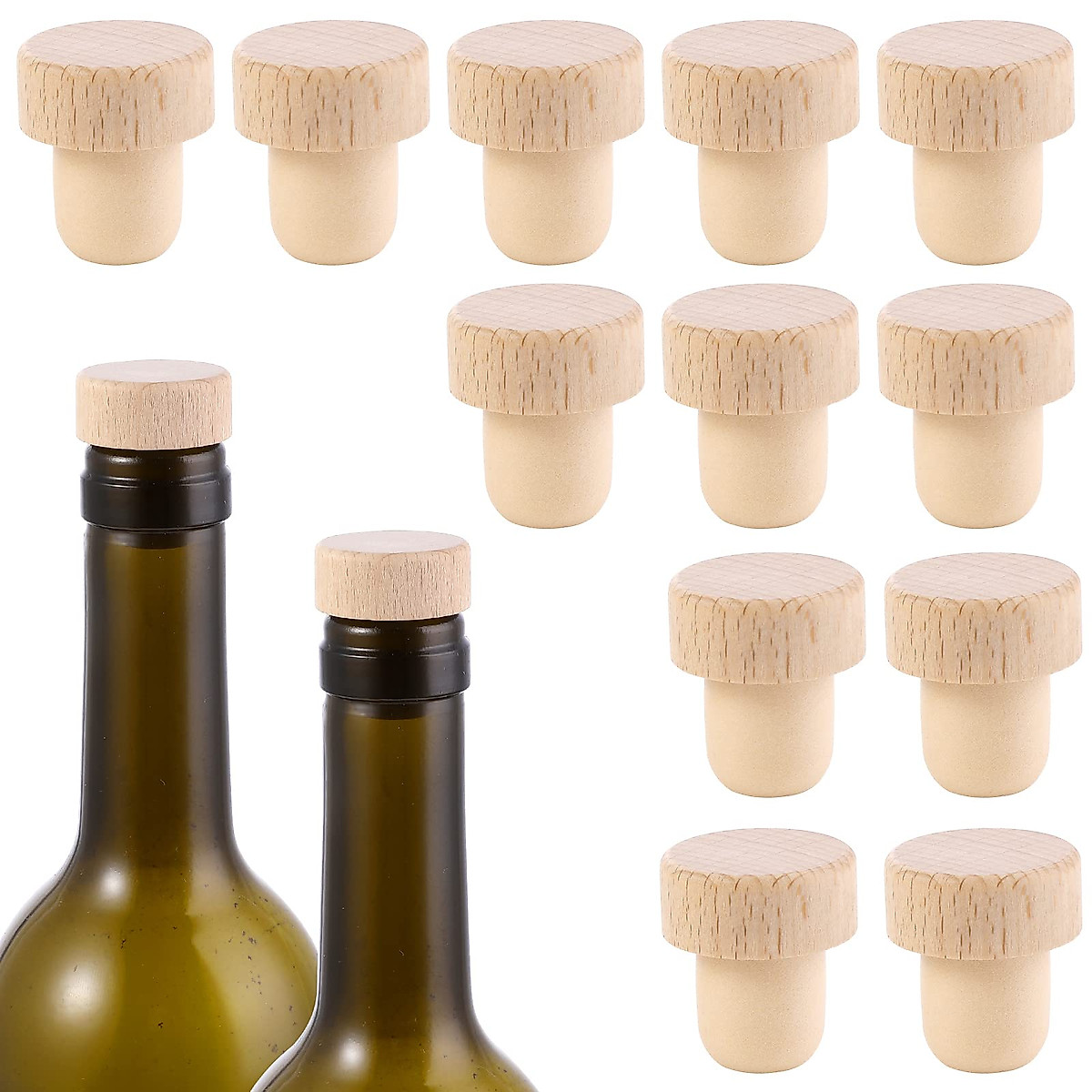 Abeillo 12 Pieces Wine Bottle Corks, T Shaped Wine Bottle Stoppers Reusable Wooden and Rubber Wine Cork Stopper Sealing Plug Bottle Cap for Wine Beer Bottles Crafts